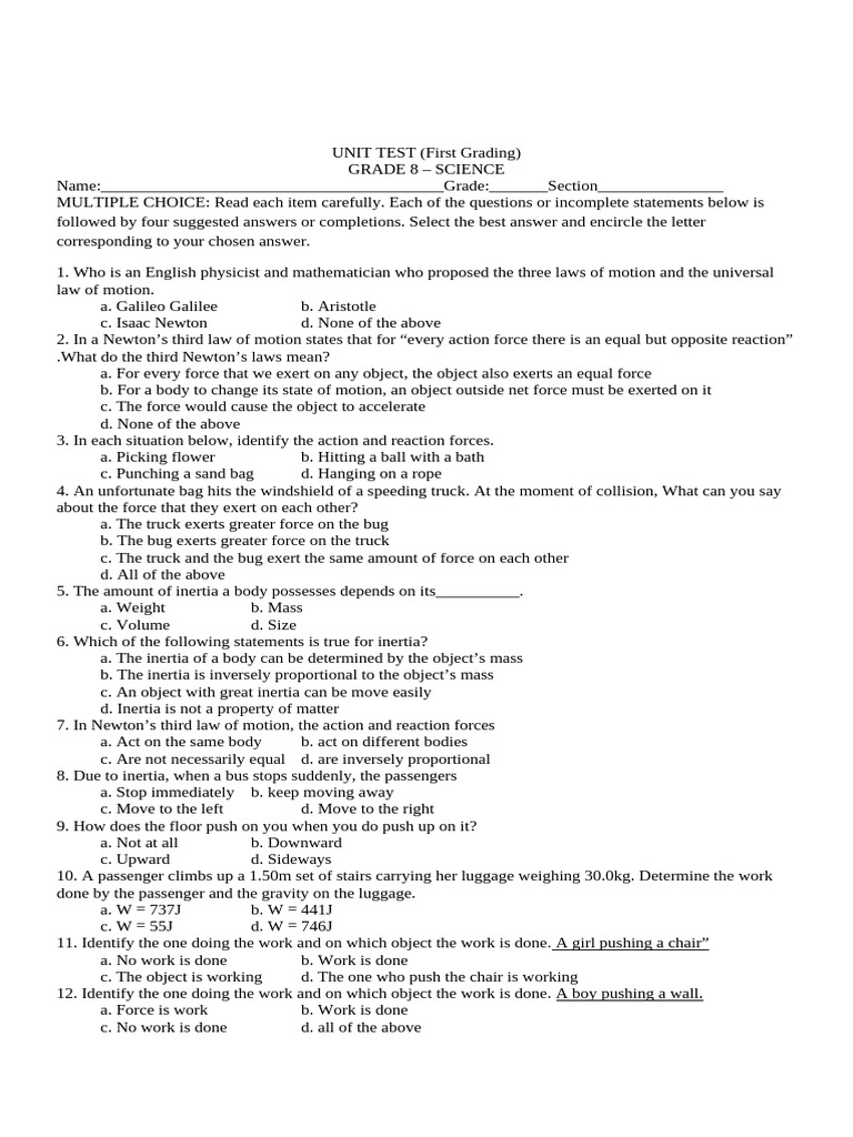 Unit Test 8 1st Grading | PDF