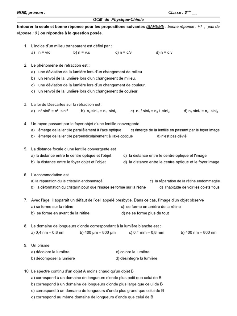 2AB PC QCM-Lumière | PDF
