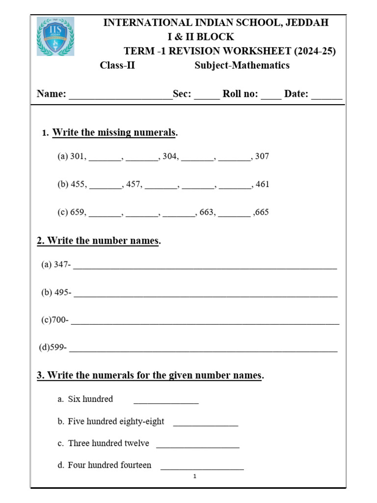 Math Revision WS Class 2 | PDF