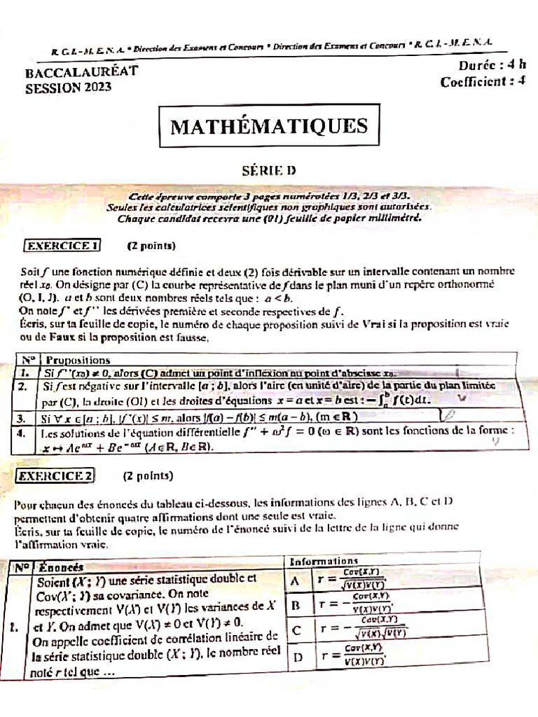 Maths Bac Nationale 2023 | PDF