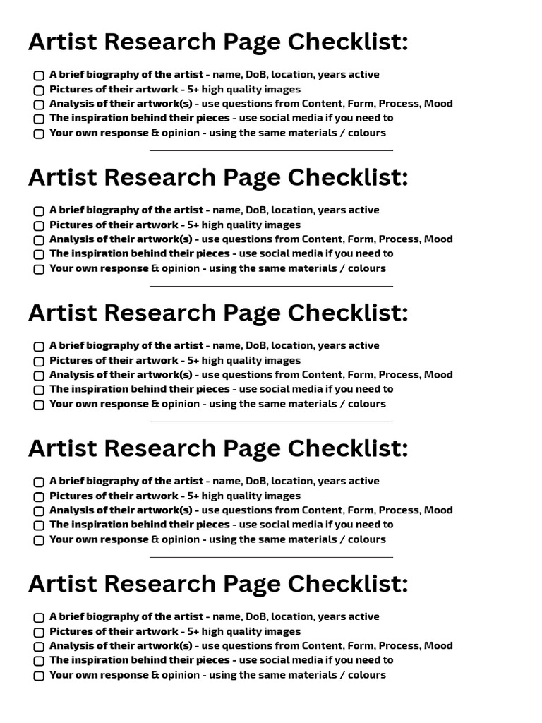 Artist Research Page Checklist 1 | PDF