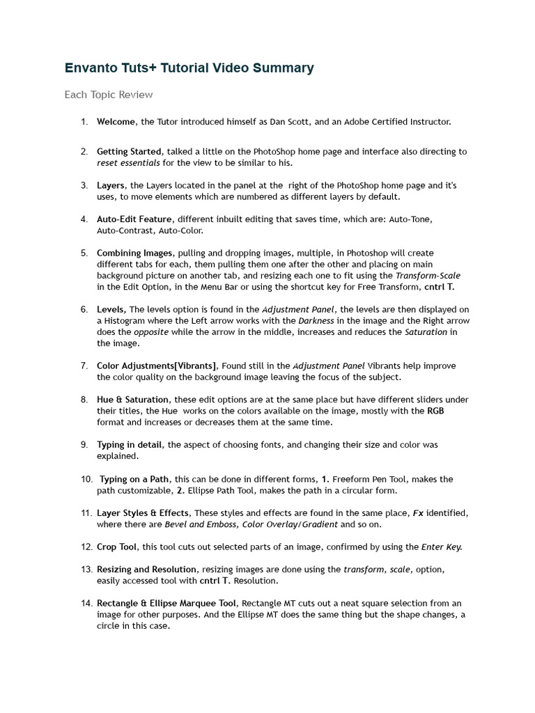 Envanto Tuts - Tutorial Video Summary | PDF