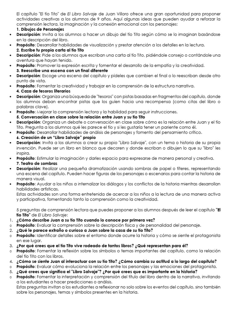El Tio Tito | PDF | Creatividad | Comprensión lectora