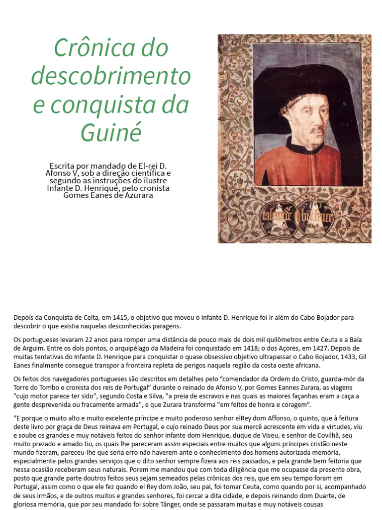 Chronica Do Descobrimento e Conquista de Guiné Gomes Eanes de Zurara | PDF
