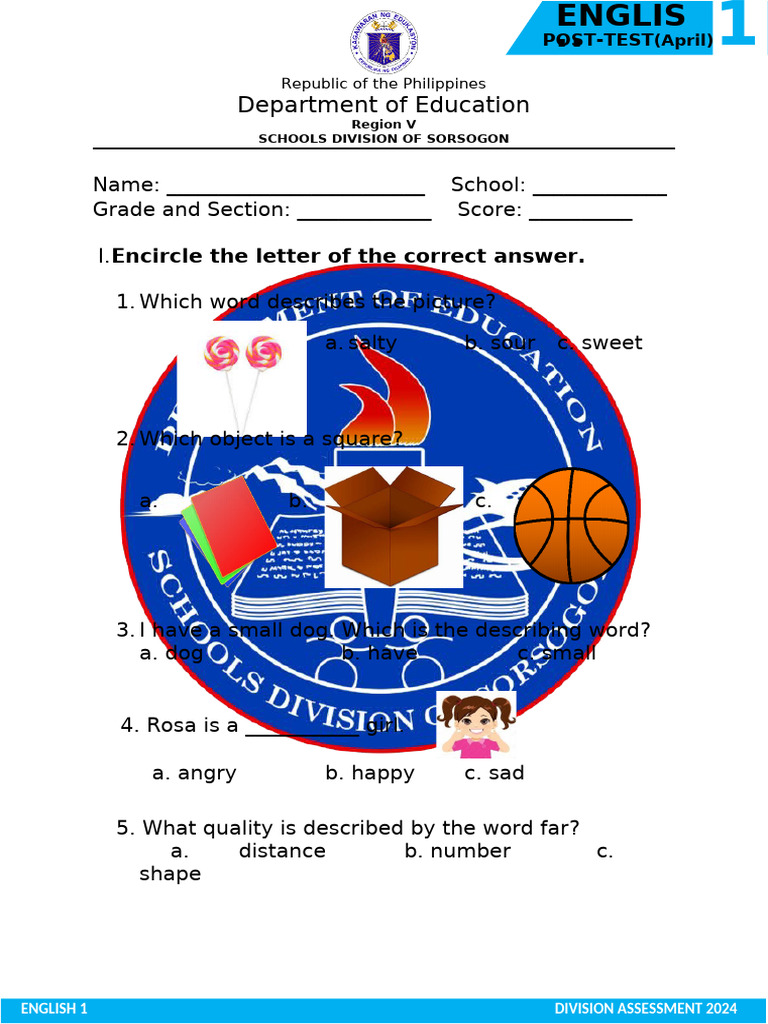 Eng1 Post Test April | PDF