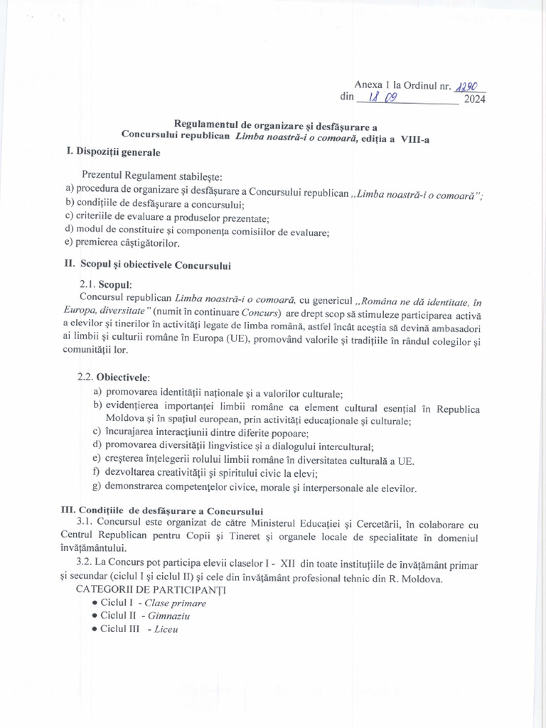 Regulament Limba Noastra I o Comoara 2024 | PDF
