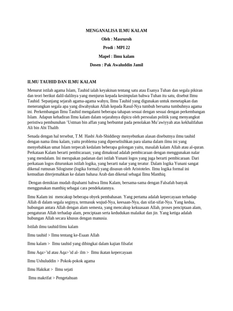Menganalisa Ilmu Kalam | PDF