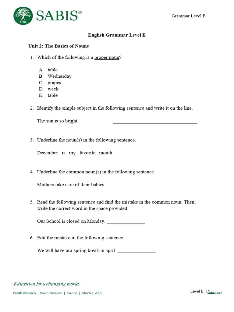 English Grammar Level E Course Questions | PDF