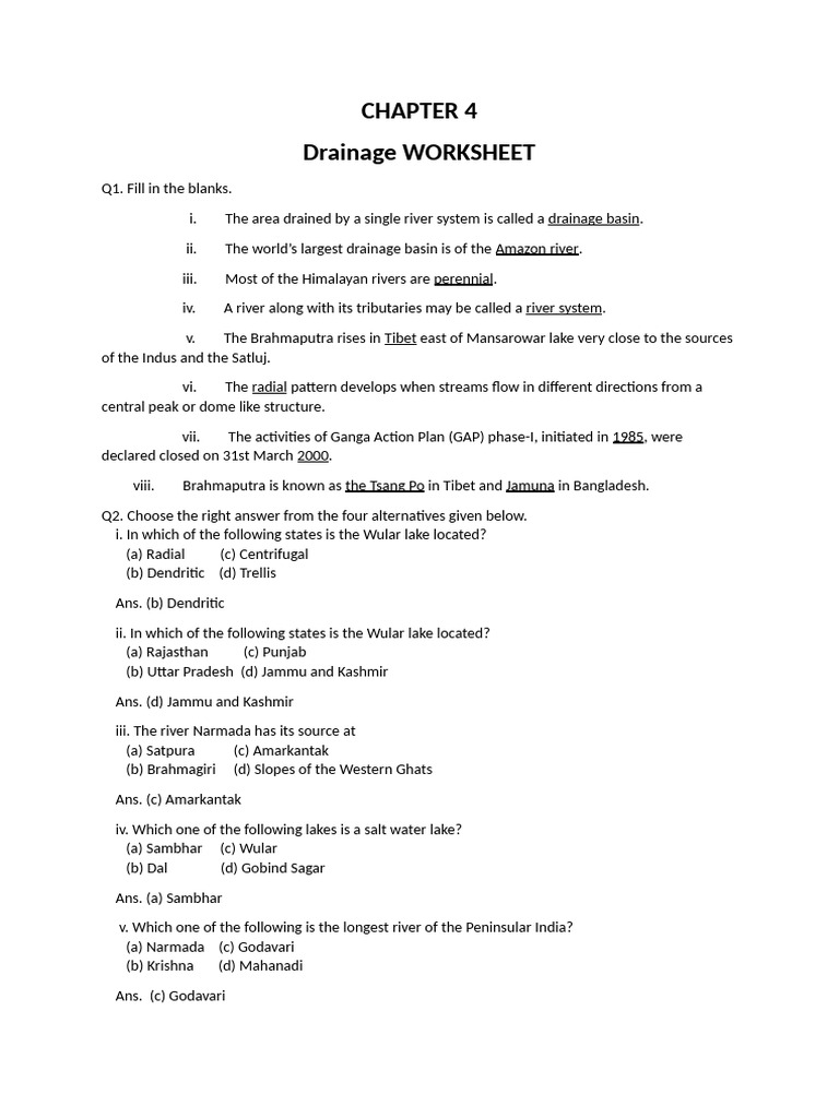 Drainage Worksheet Class 9 | PDF