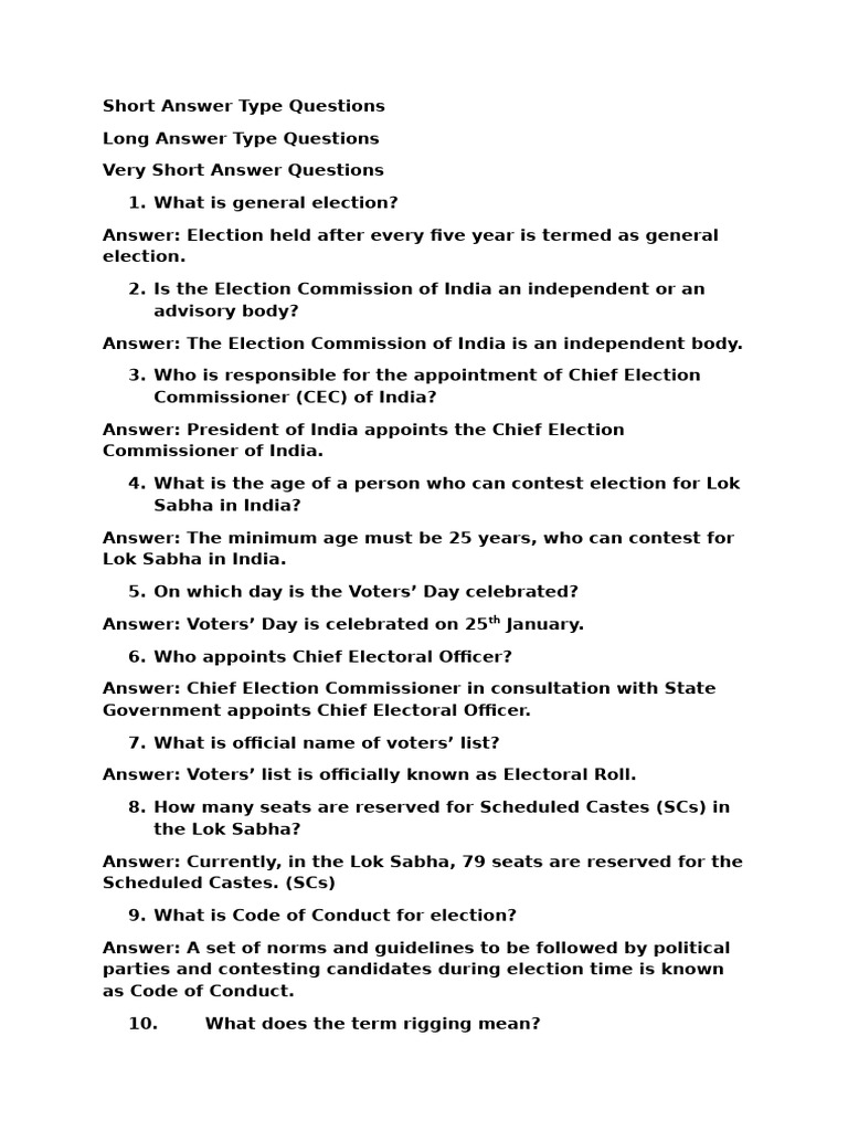 Work Sheet Electoral Politics | PDF