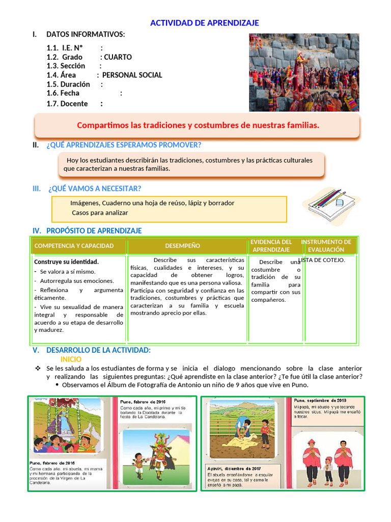 D3 A3 SESION PS. Compartimos Las Tradiciones y Costumbres de Nuestras ...