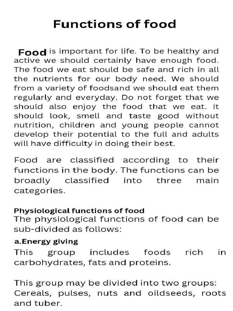 Functions of Food (Hand Out) | PDF