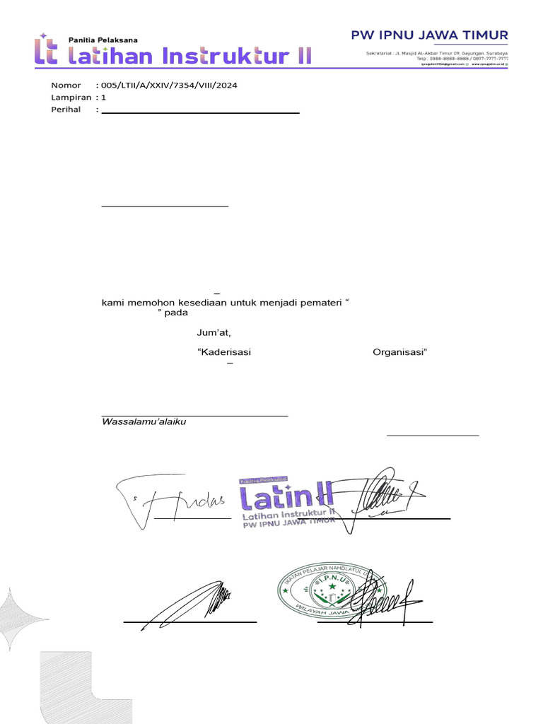 005 - 02 - Surat Pemateri Falsafah Dan Pendekatan Pelatihan Ii Haz | PDF