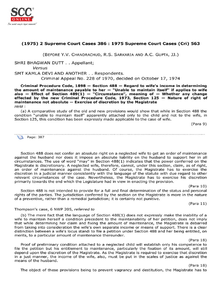 Bhagwan Dutt v. Kamla Devi, (1975) 2 SCC 386 | PDF