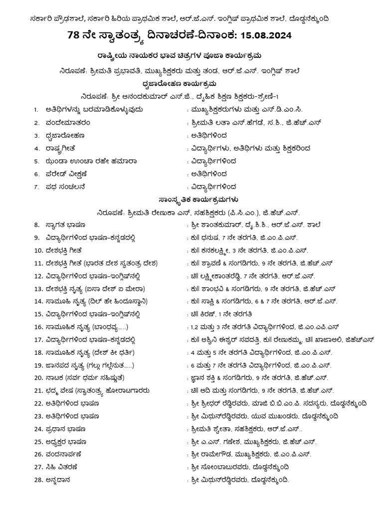 I-Day Programme List | PDF