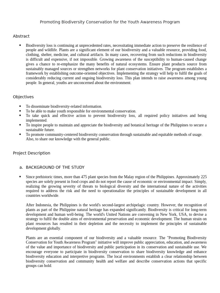 PROPOSAL PLAN Promoting Biodiversity | PDF