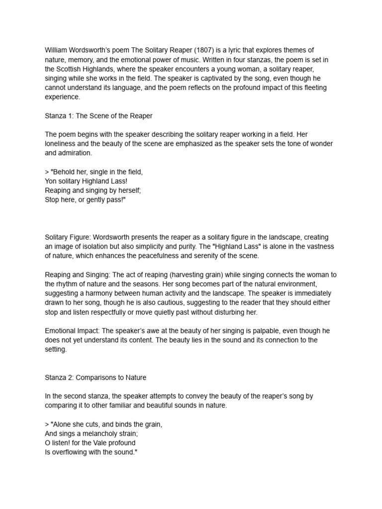 The Solitary Reaper by William Wordsworth | PDF