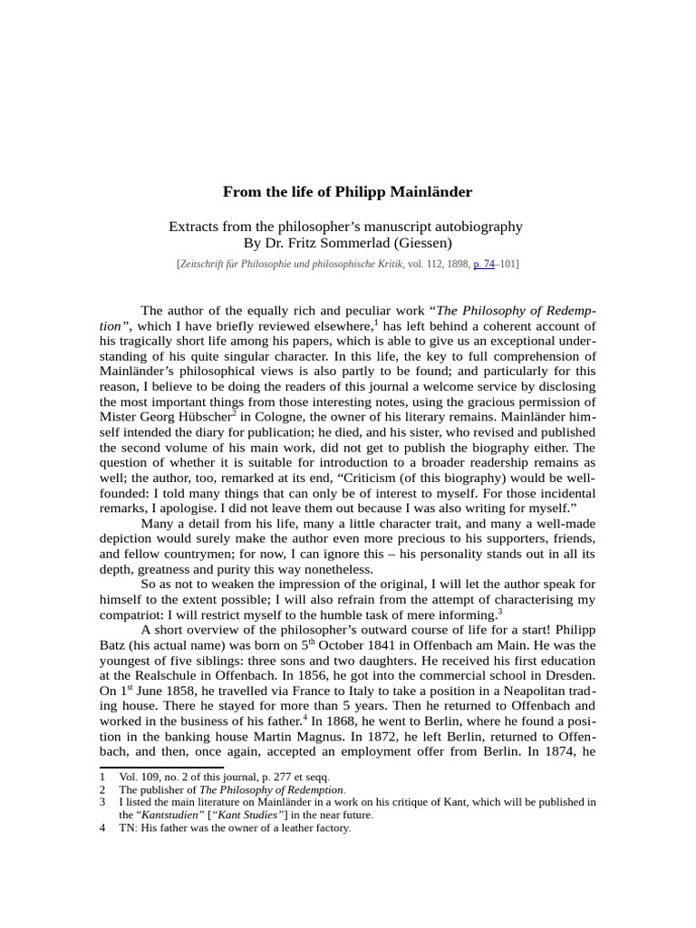 Mainländer Biography Sommerlad | PDF