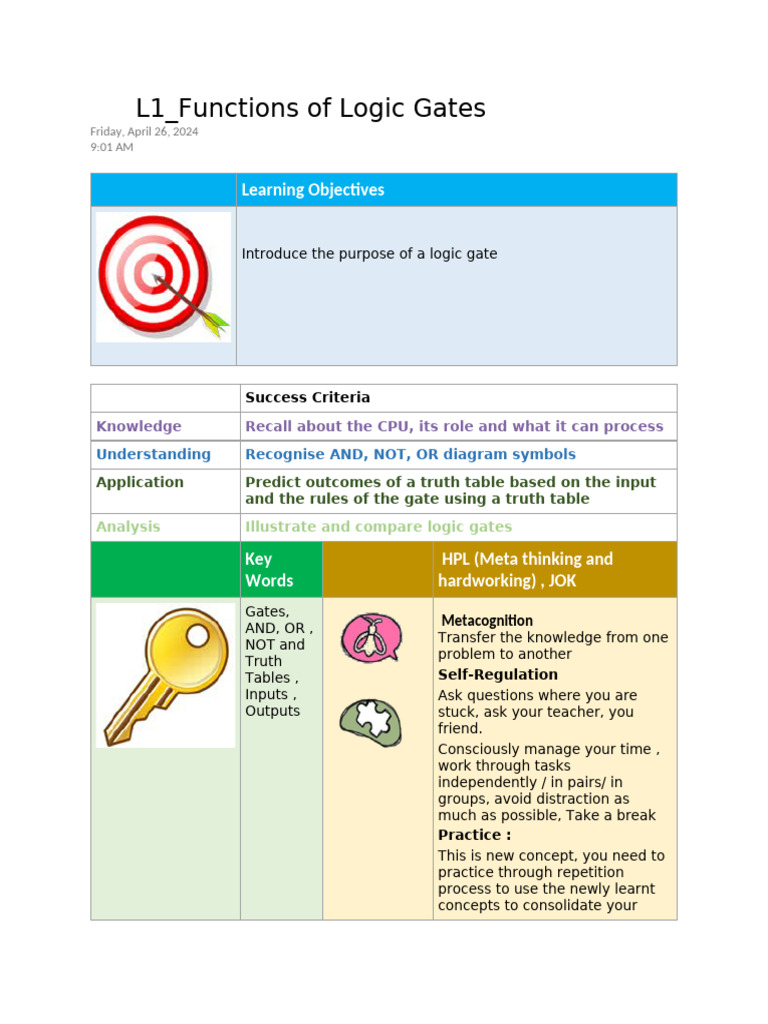 Boolean Logic Lessons 1 and 2 - (Jesse) | PDF