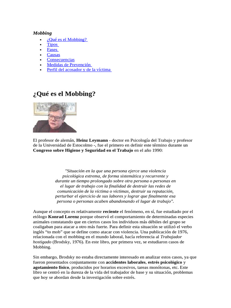 Qué es el Mobbing | PDF