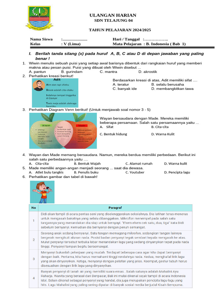 Soal UH Bhs Indonesia 1 | PDF