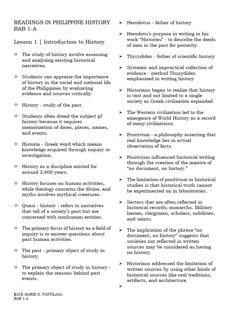 riph lesson 1 reviewer | PDF