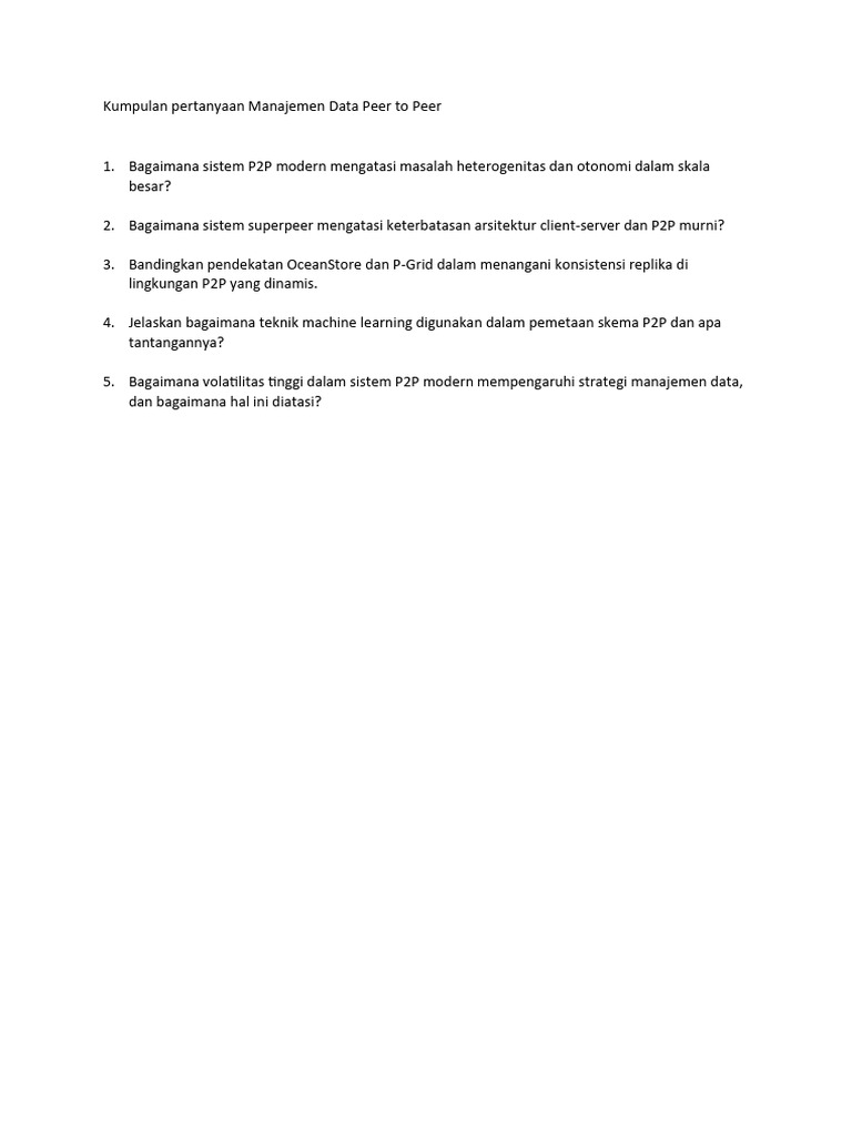 10 - BDT - Pertanyaan Manajemen Data Peer To Peer | PDF