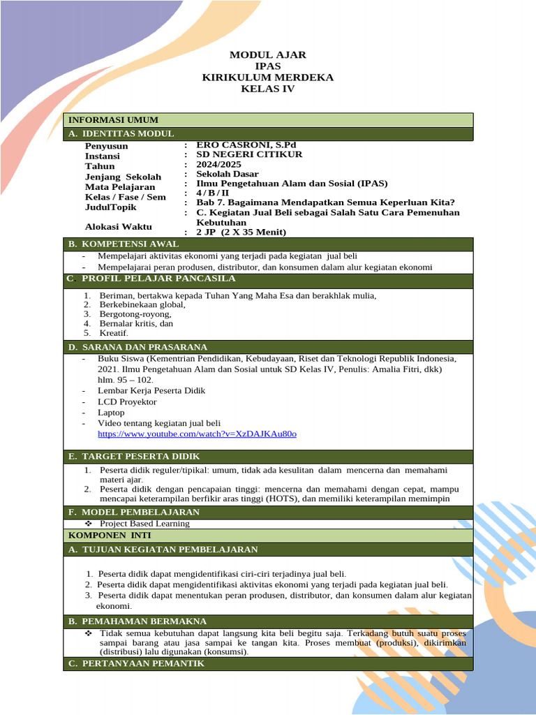 Modul Ajar Ipas Kls IV Ukppg | PDF