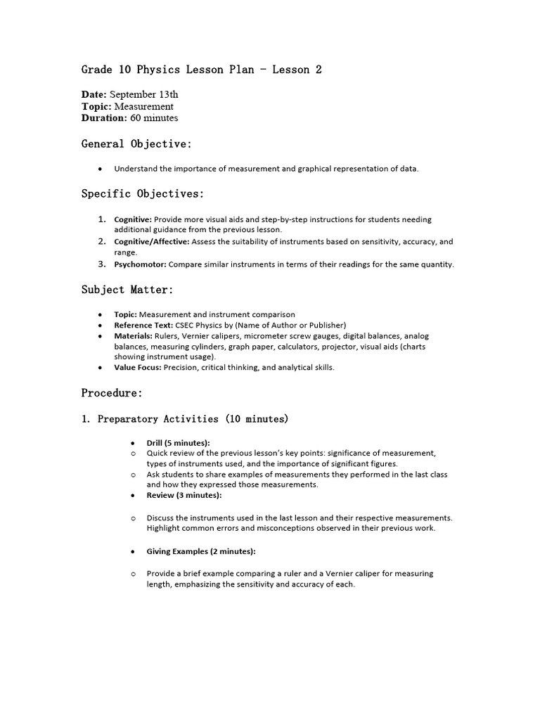 Grade 10 Physics Lesson Plan - Lesson 2.dox | PDF | Accuracy And Precision | Art