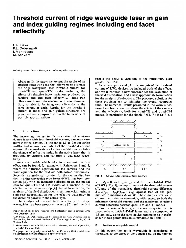 1988 Threshold Current of Ridge Waveguide Laser in Gain and Index ...
