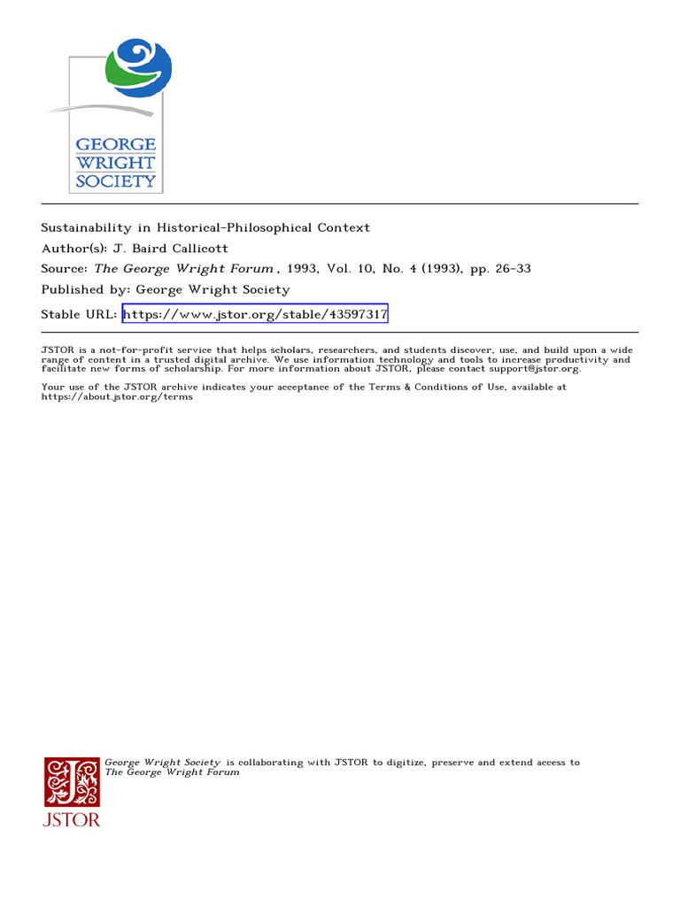 Callicott SustainabilityHistoricalPhilosophicalContext 1993 | PDF
