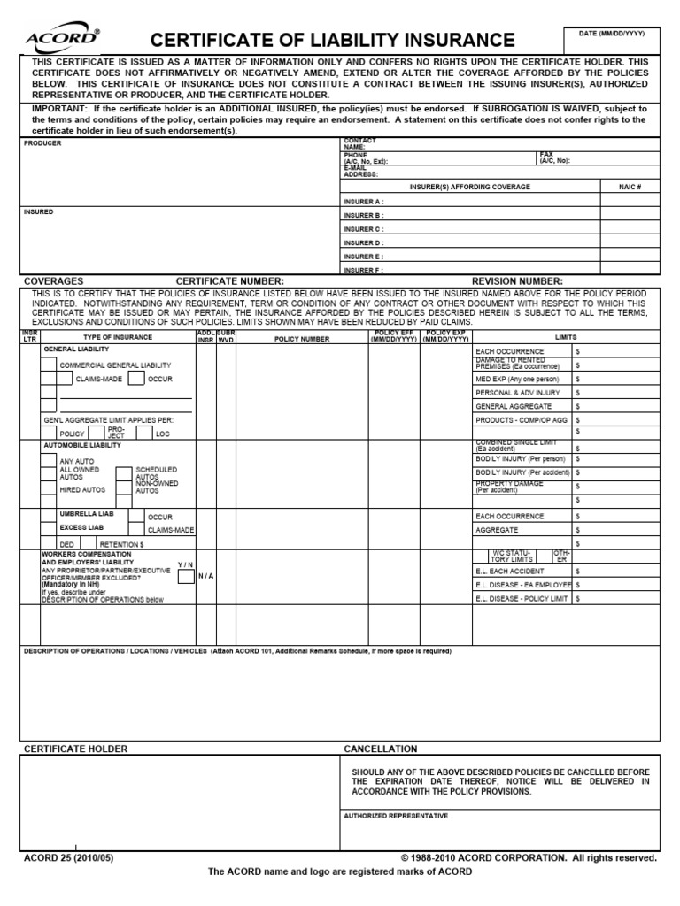 ACORD Certificate of Liability Insurance | PDF | Insurance | Business