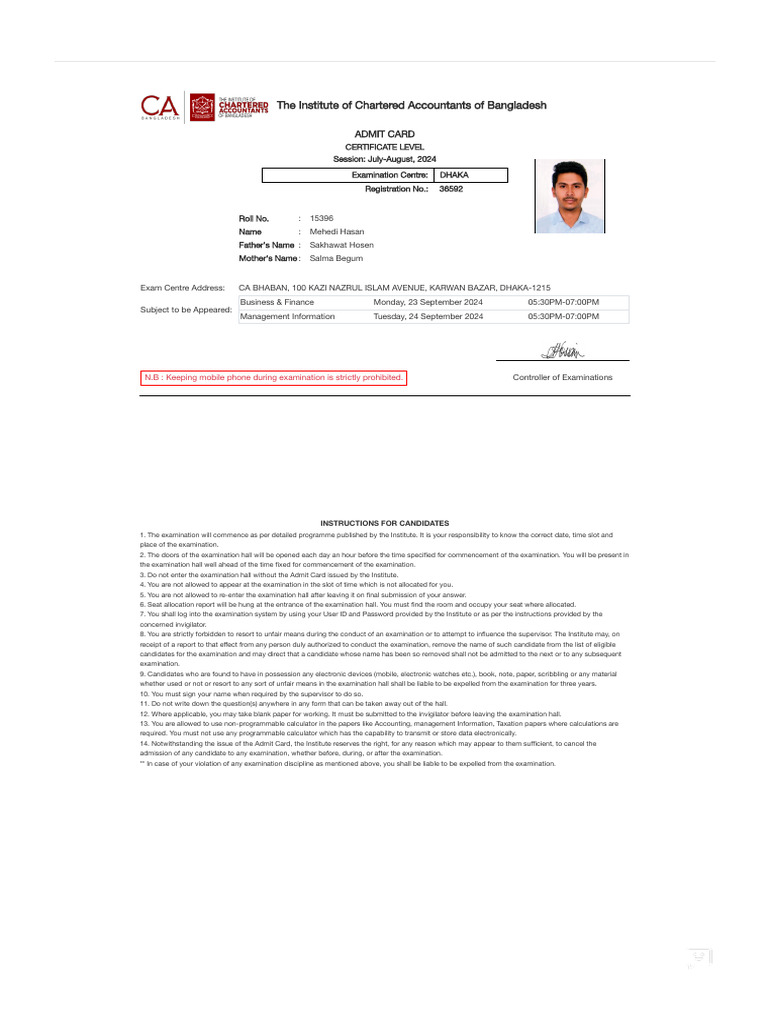 Admit Card by icab | PDF