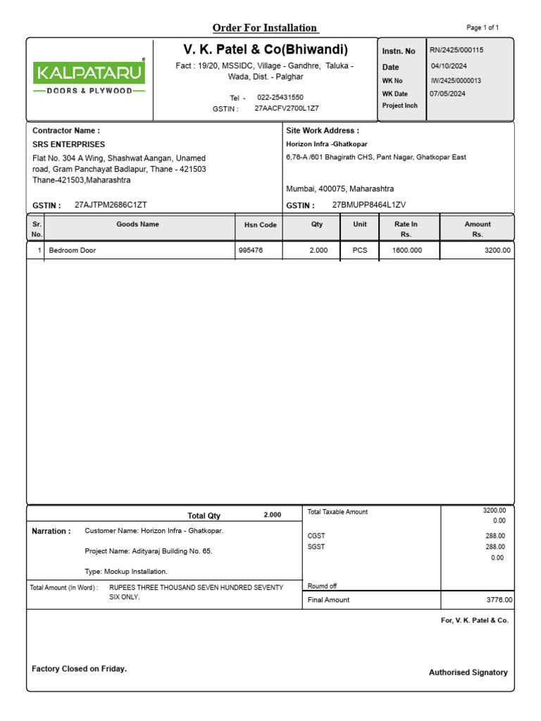 Horizon Infra - Adityaraj Building No. 65 (Contractor - SRS Enterpris ...