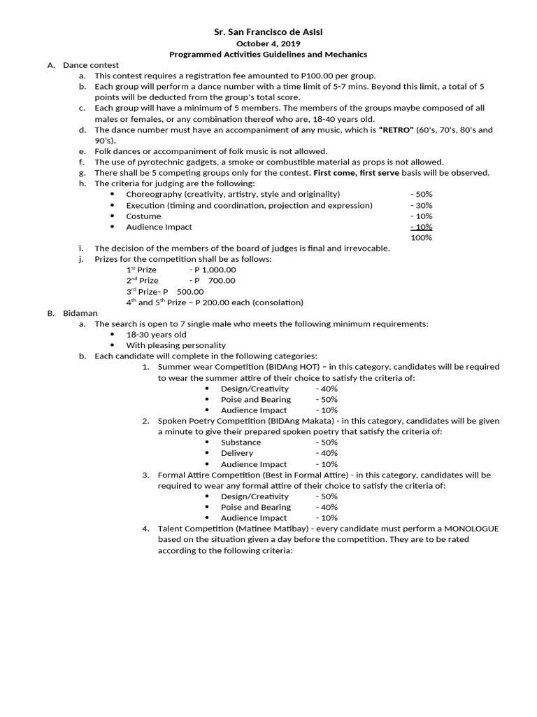 Fiesta Activities Mechanics | PDF
