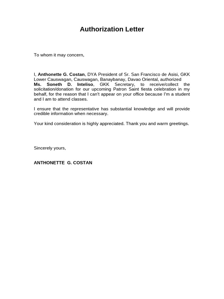 Authorization Letter | PDF