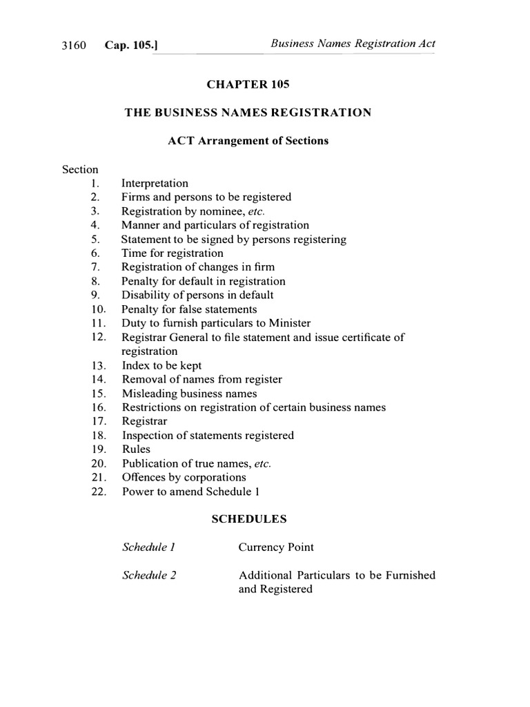 Business Names Registration Act Cap 105 | PDF