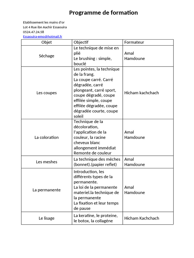Programme de Formation | PDF