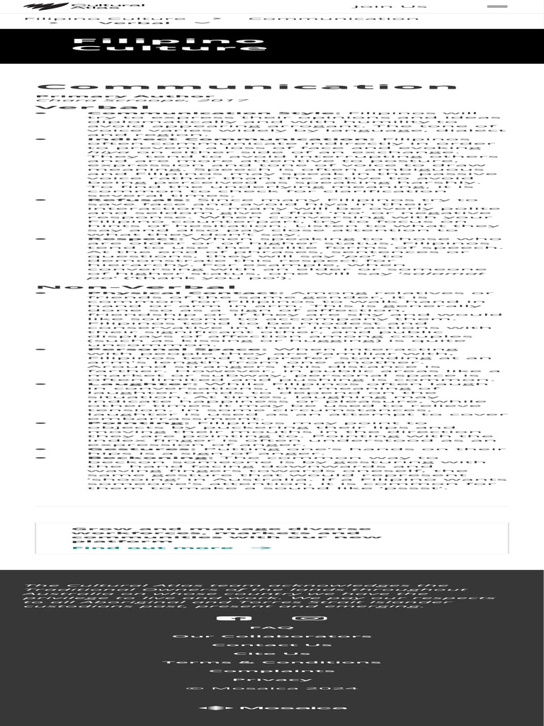 Filipino - Communication — Cultural Atlas | PDF