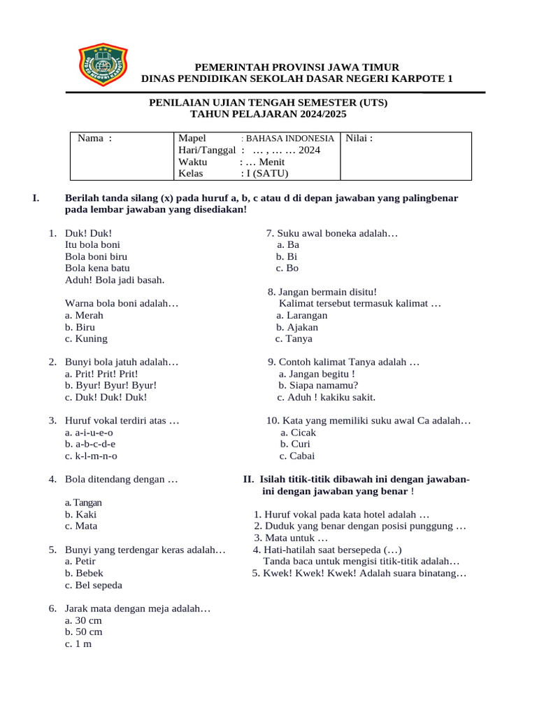 Soal BHS Indonesia | PDF