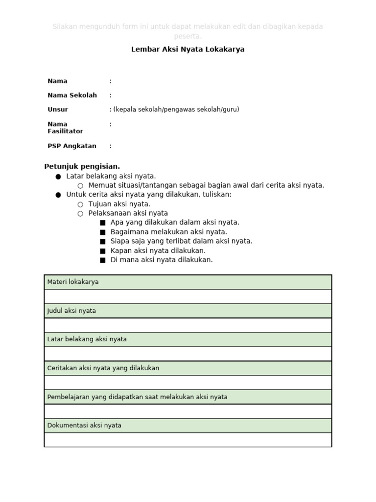 Lembar Aksi Nyata Lokakarya | PDF