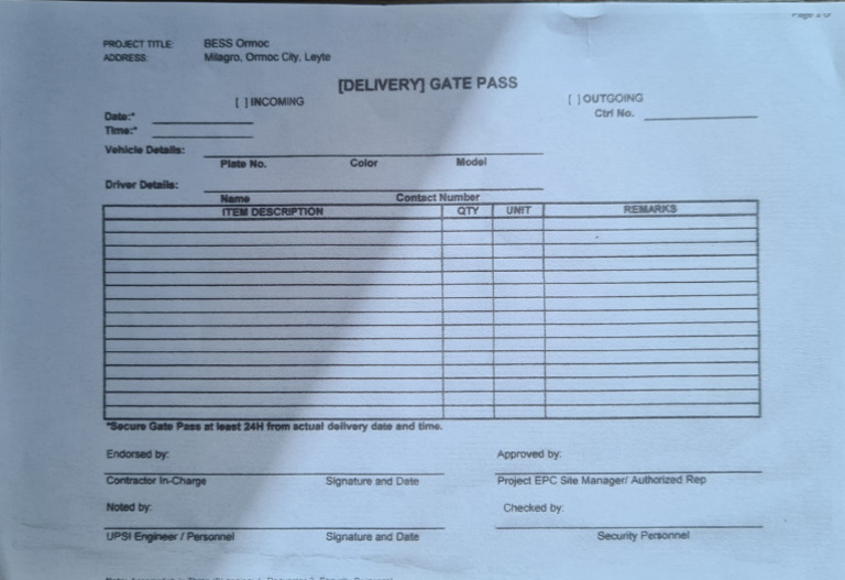 UPSI - Delivery Gate Pass | PDF