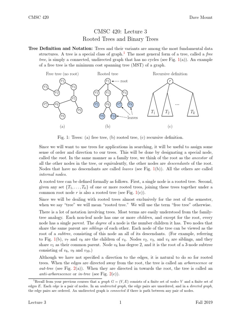 CMSC 420 Lecture 3 Rooted Trees and Binary Trees | PDF