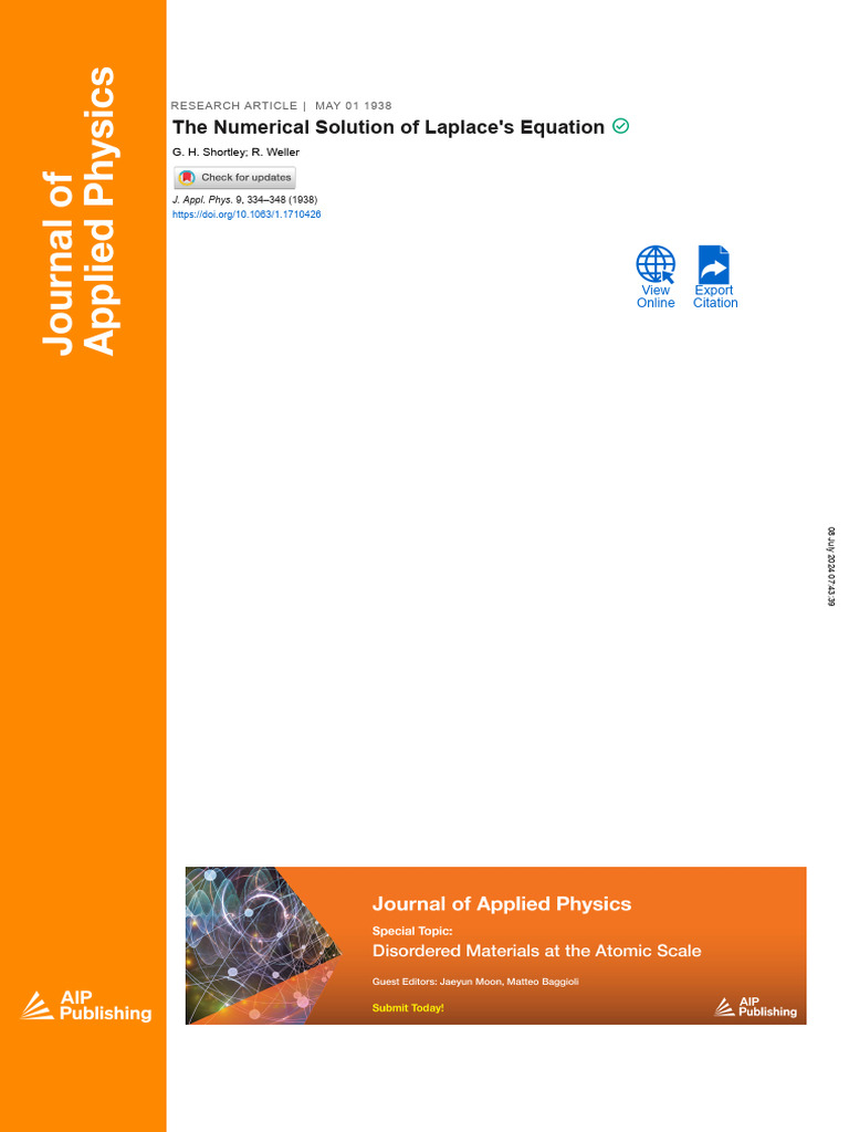 1938 G. H. Shortley R. Weller The Numerical Solution of Laplace's Equation | PDF