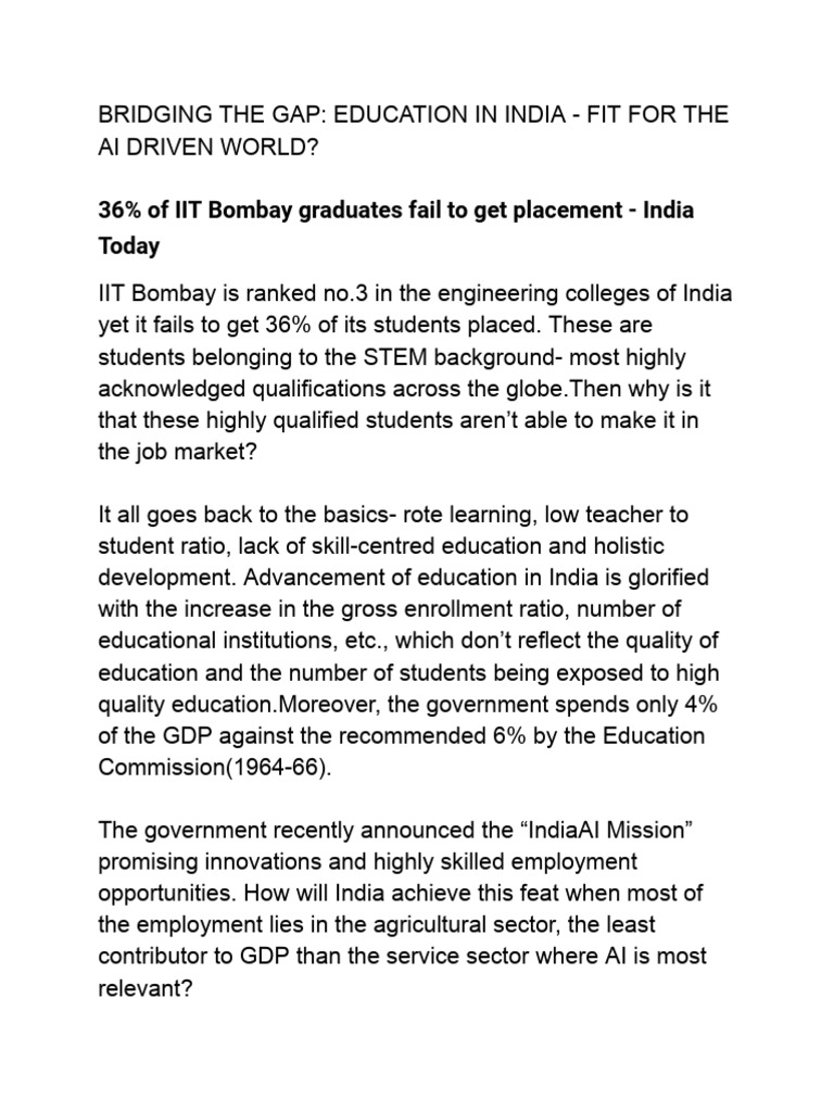 Bridging The Gap - Education in India - Fit For The Ai Driven World | PDF