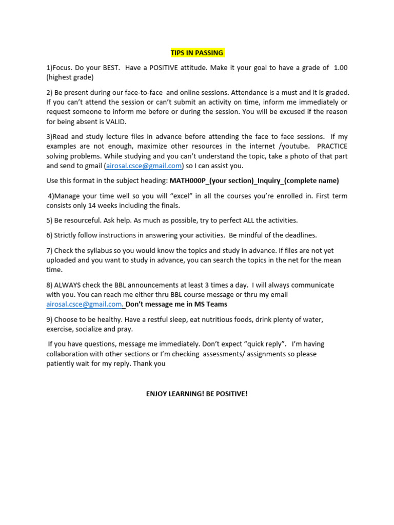 TIPS in Passing This Course (1) | PDF TIPS in Passing This Course (1) | PDF