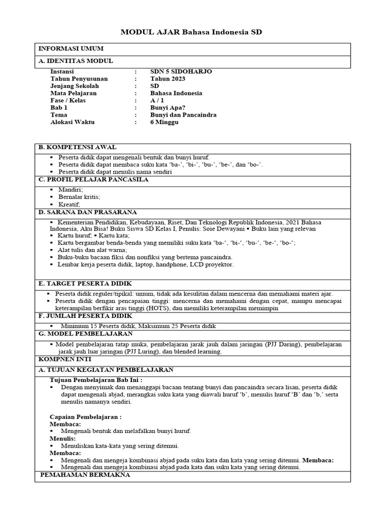 Modul Ajar - B.IND 1 | PDF