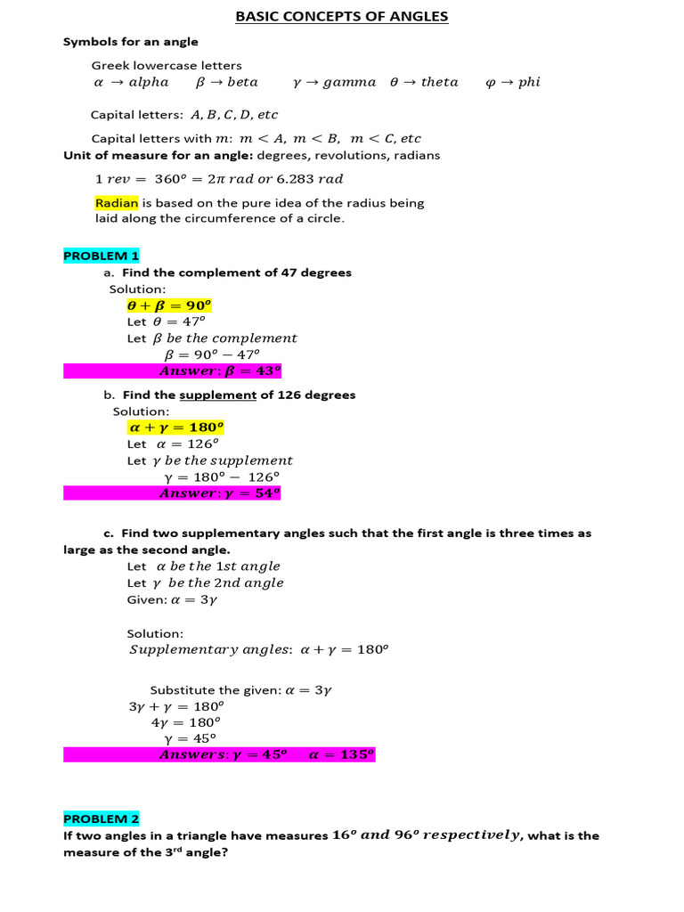 Basic Concepts of Angles | PDF | Western Calligraphy | Typography