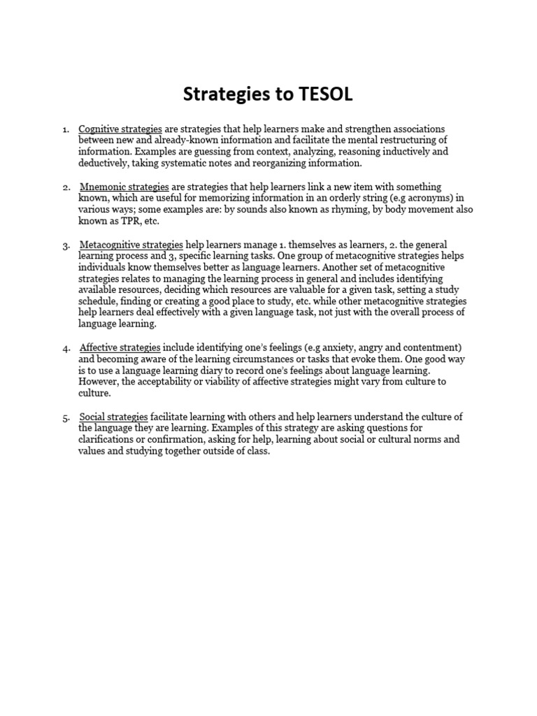 Strategies To TESOL | PDF