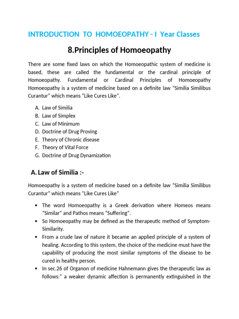 Introduction To Homoeopathy - 8th Class | PDF | Homeopathy | Medicine